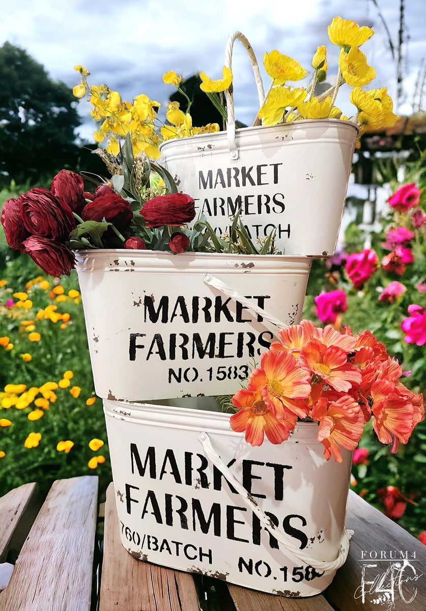 3pc Set Nested Farmers Market Buckets - Black & White – Forum4 Collections