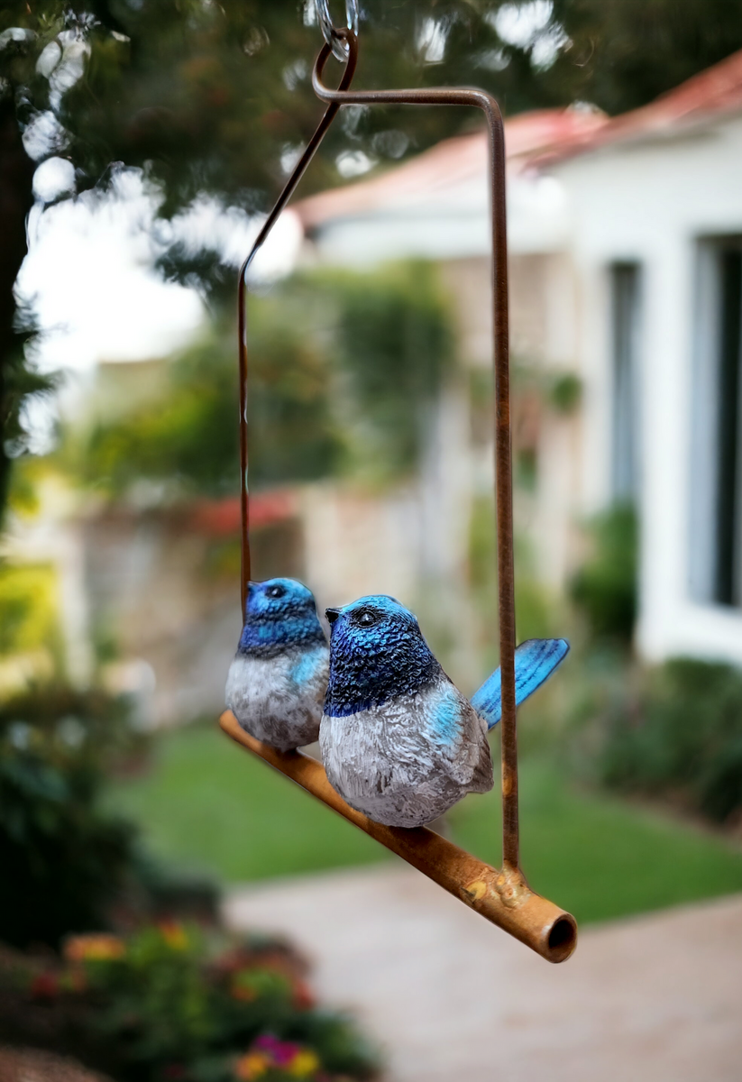 BLUE WREN PAIR ON A RUSTED HANGING FRAME – Forum4 Collections