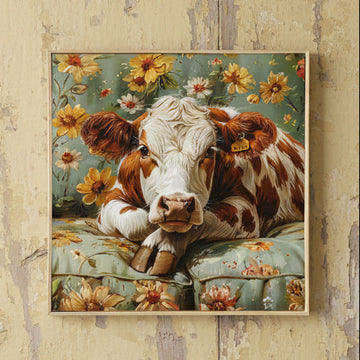 CLARA COW - FRAMED BRUSHED CANVAS WALL DECOR – Forum4 Collections