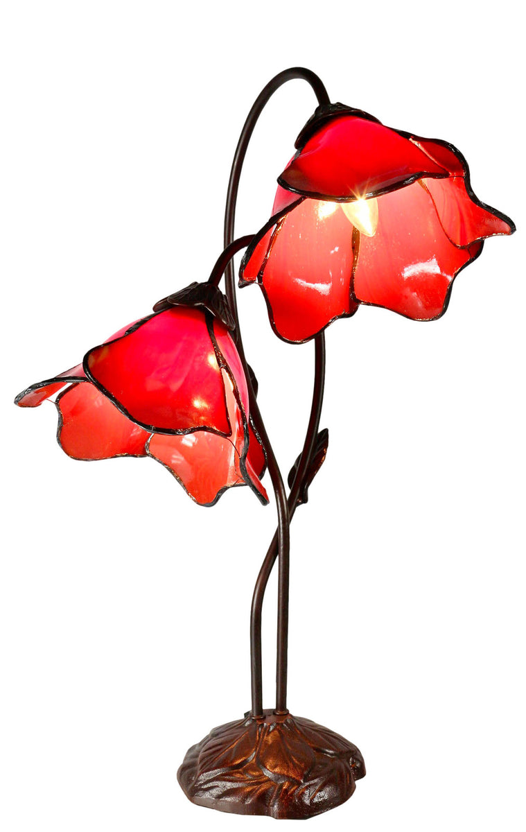 Twin Lotus Flowers Lamp - Red - Mosaic Stained Glass - Leadlight ...