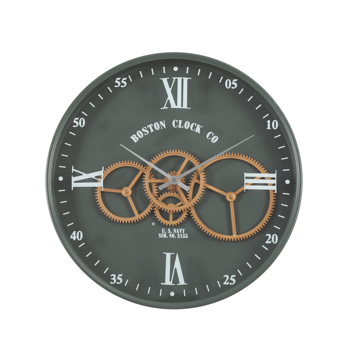 Boston Navy D40cm Round Moving Cogs Wall Clock - Army Metal Green ...