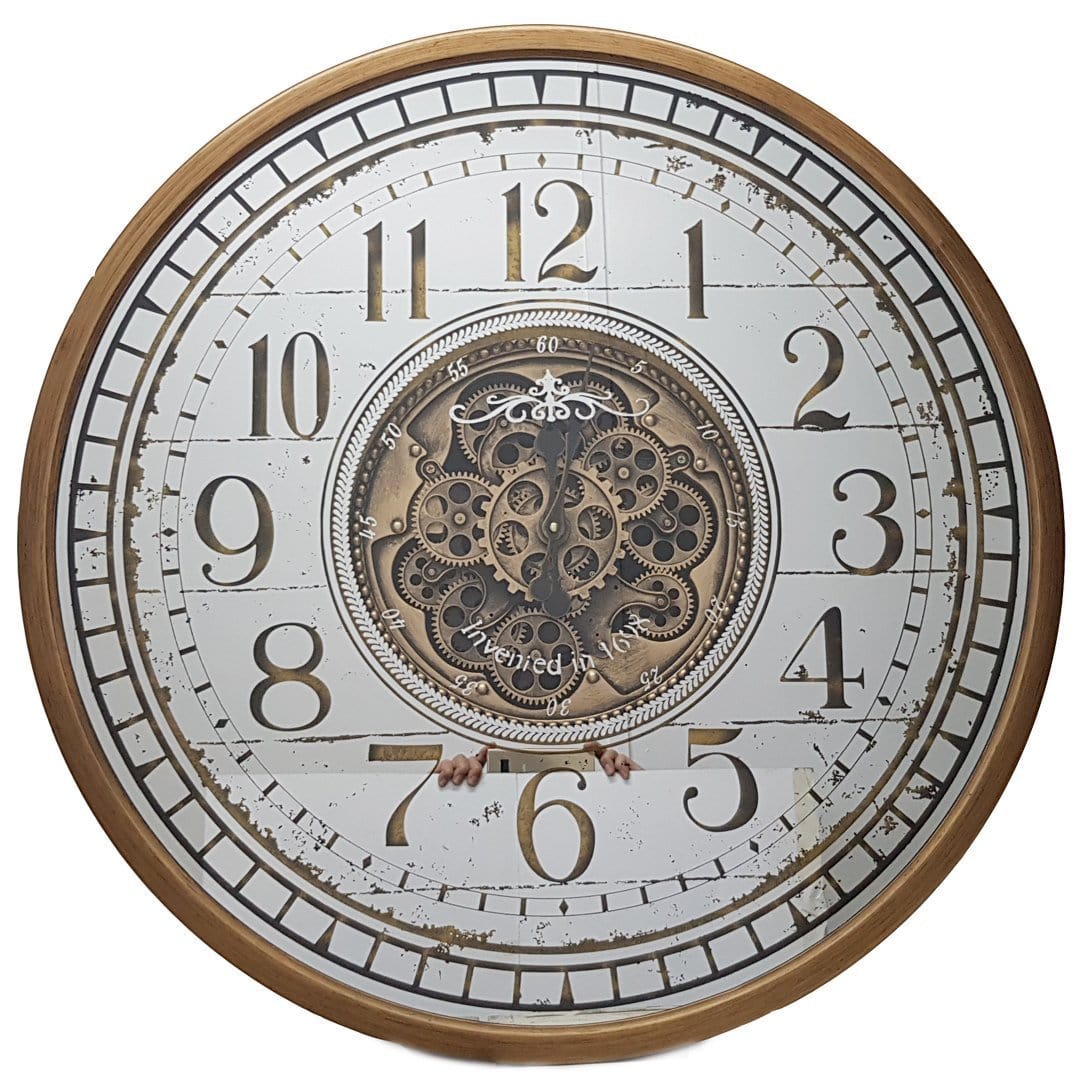 Château Round 80cm Mirrored Moving Cogs Wall Clock - Gold – Forum4 ...