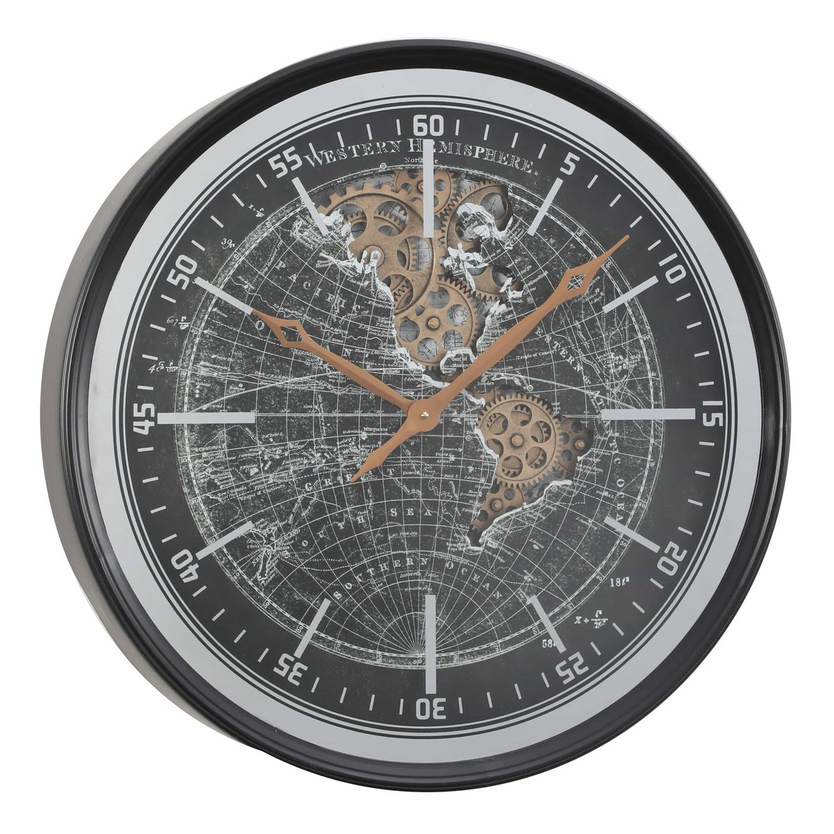 Hemisphere Round Moving Cogs Wall Clock – Black – Forum4 Collections