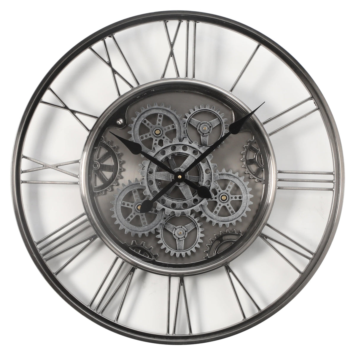 Iron 2 Round Industrial Moving Cogs Wall Clock - Silver Wash – Forum4 ...