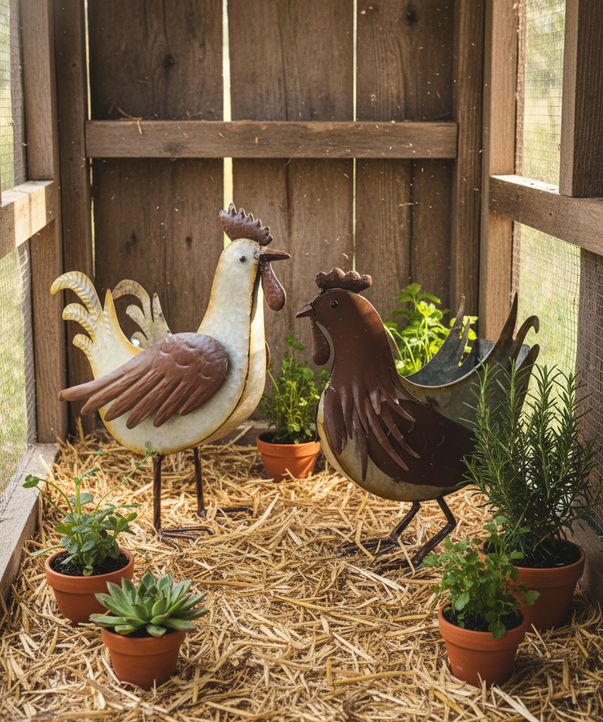 RUSTIC GALVANIZED CHOOK PLANTERS ROOSTER & HEN – Forum4 Collections