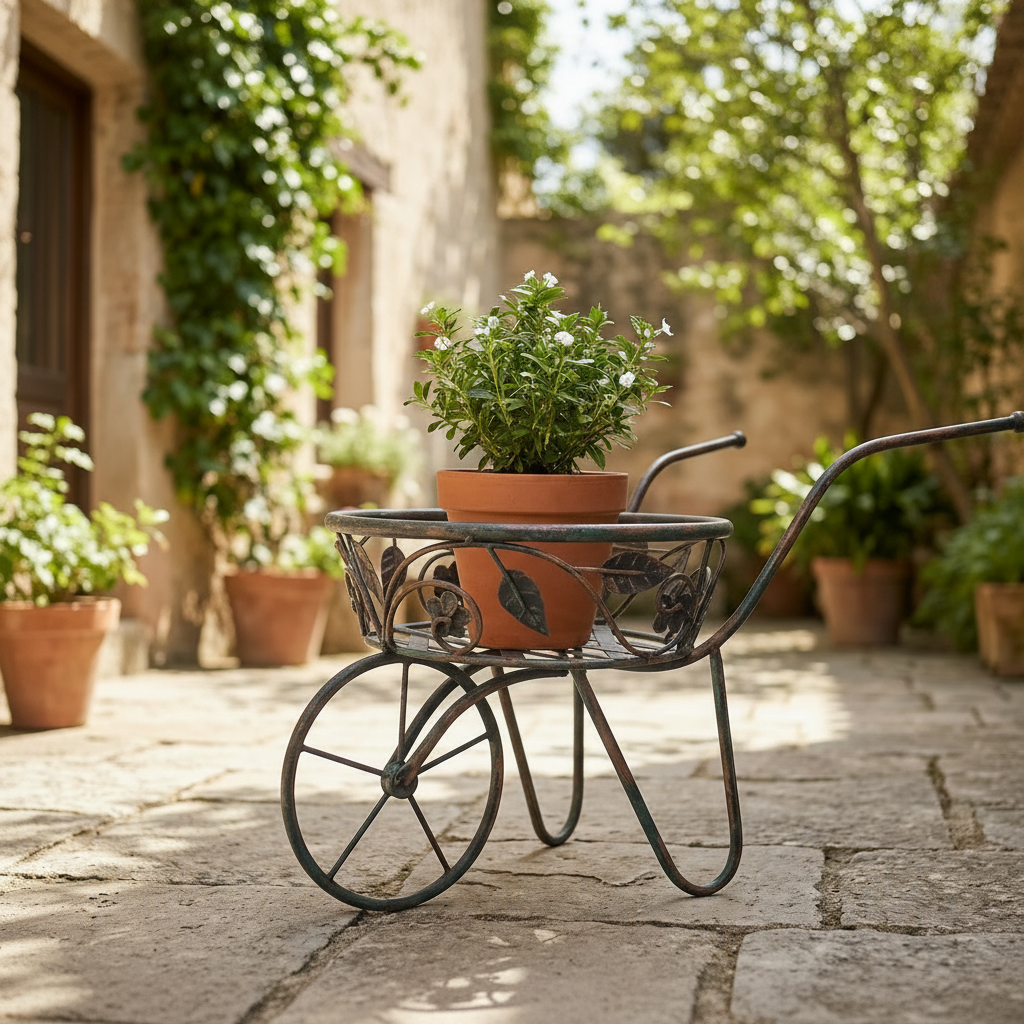 RUSTIC VINTAGE WHEELBARROW PLANT STAND – Forum4 Collections